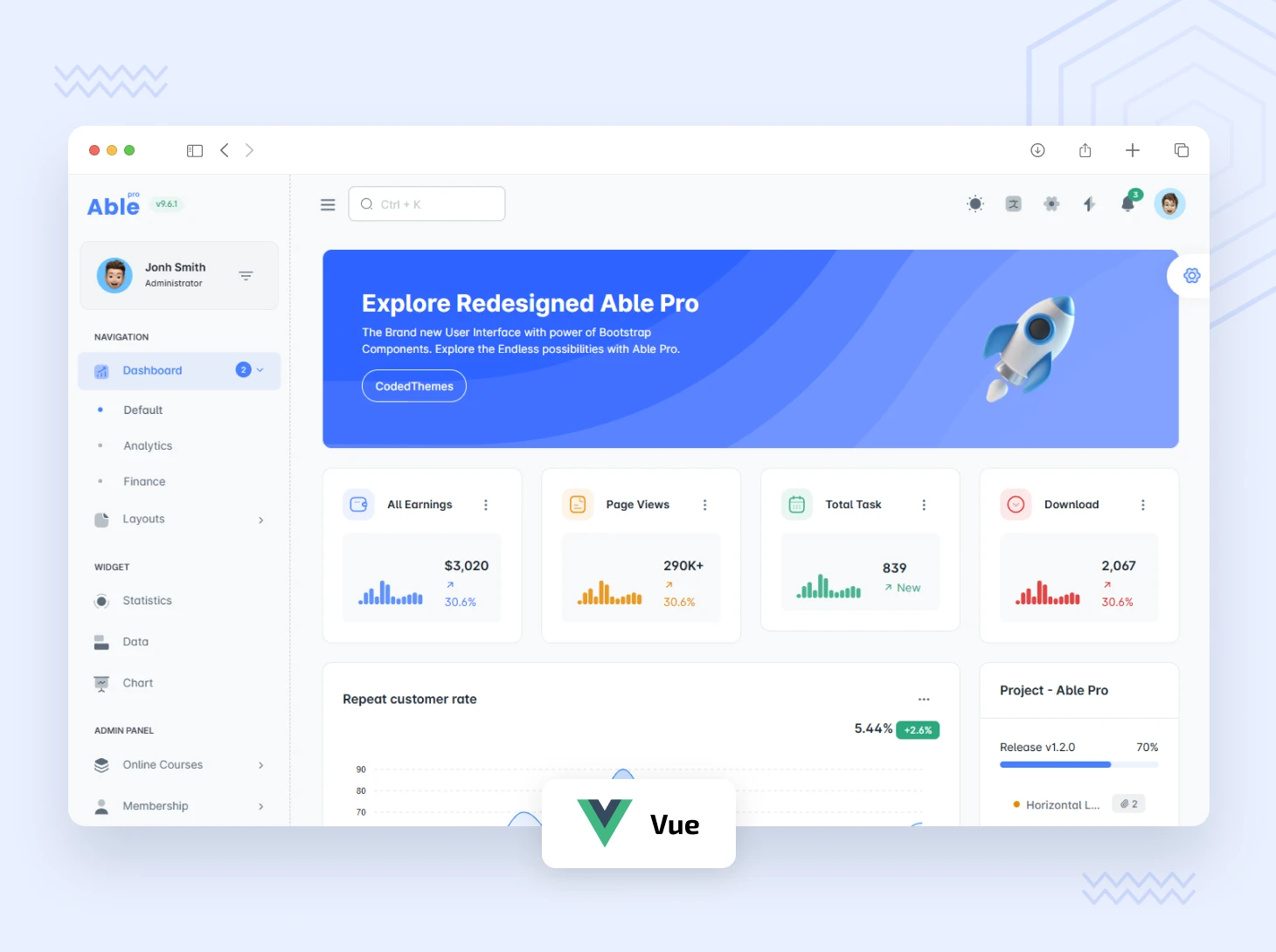 100+ Bootstrap, React, Angular & Vue Admin Templates